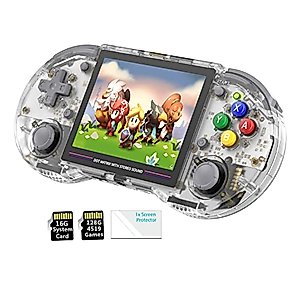 RG353PS Retro Handheld Game Console , Single Linux System RK3566 Chip 3.5 Inch IPS Screen 128G TF Card Preinstalled 4519 Games (Transparent White)
