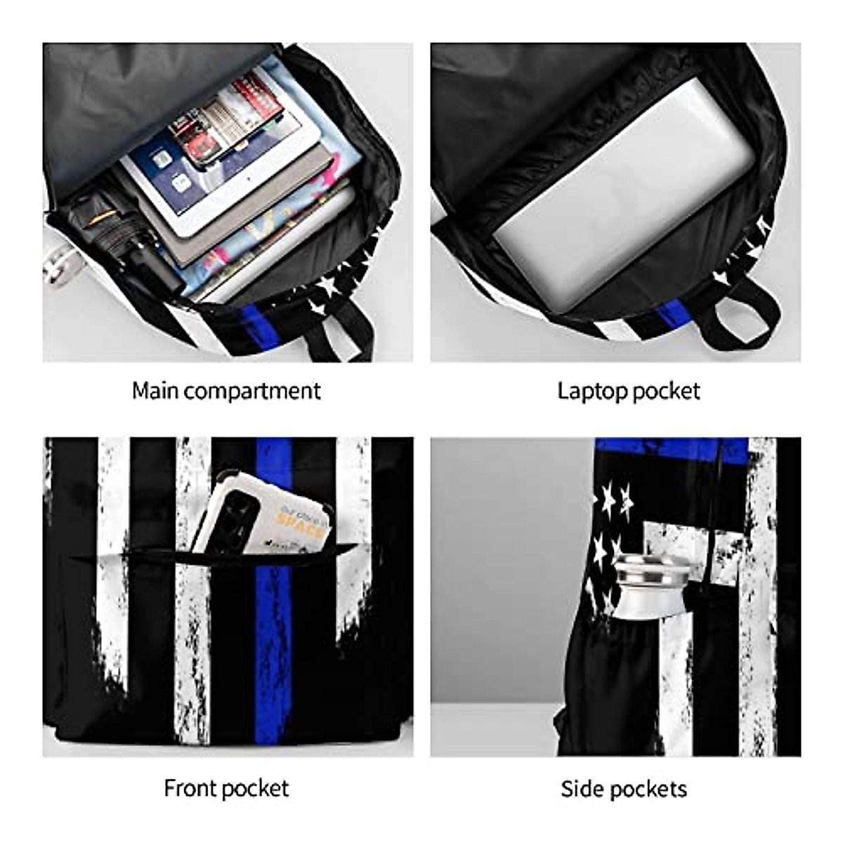 Unisex Backpack Multipurpose Rucksack Anti Theft Backpacks with Padded Straps Big Capacity Backpack American Thin Blue Line Flag Police Love Heart Black Fashion Backpack