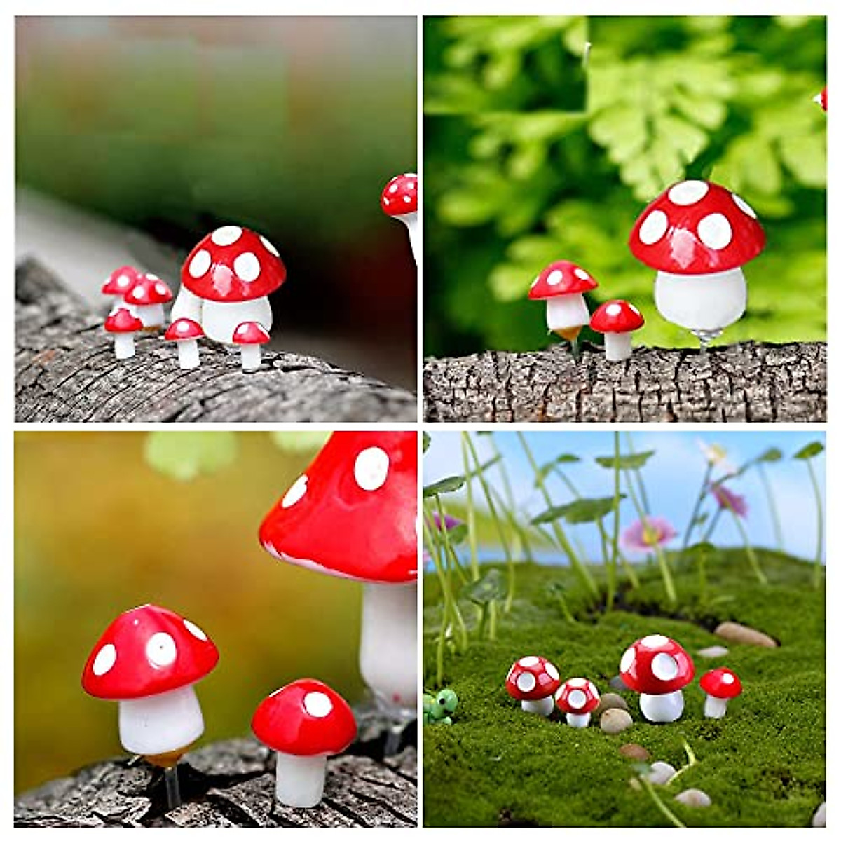 JKanruh 80 Pcs Tiny Mushrooms,Miniature Mushrooms,Fairy Garden Moss Landscape Ornaments for Outdoor Decoration,Home Décor (red)
