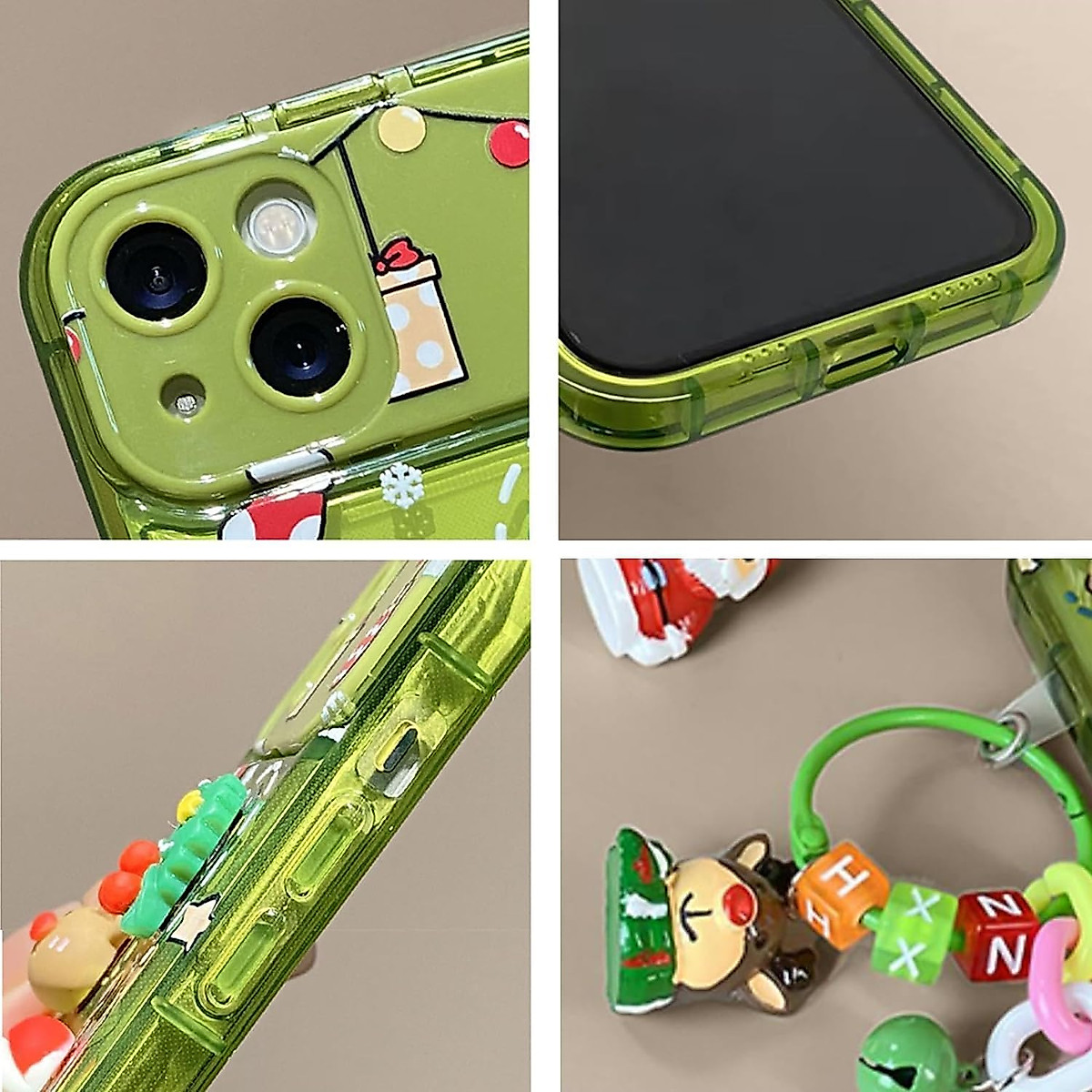 LELEBEAR Christmas Phone Case, Christmas Tree Pendant Flip Mirror Case Cover Suitable for iPhone 15 14 13 12 Series (Holiday red, 14PRO MAX)