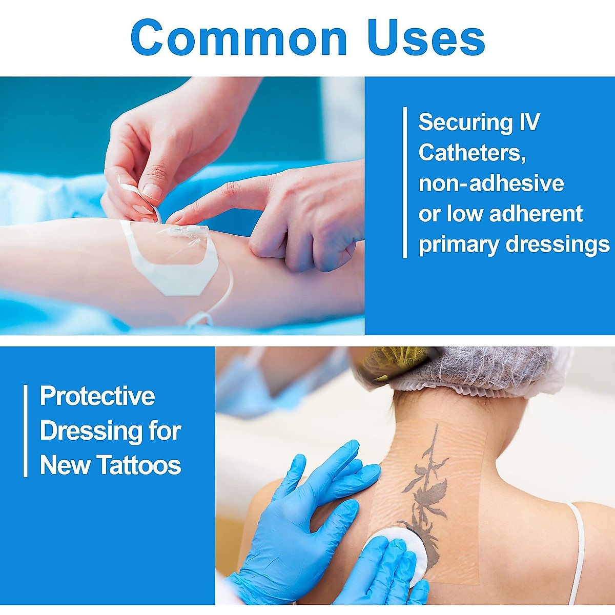 LotFancy Transparent Film Dressing, 2.37" x 2.75", 110PCS, Waterproof Wound Cover Bandage, Adhesive Tape Pads for Tattoo Aftercare, IV Catheters, Post-Surgical, Medical Appliance