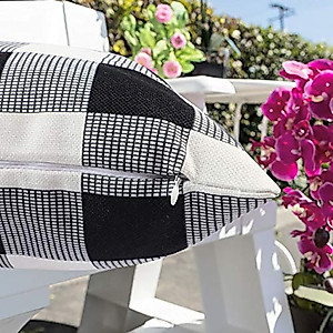 famibay Outdoor Pillow Covers 18x18 Waterproof, Decorative Outdoor Pillows for Patio Furniture Plaid Patio Pillows Outdoor Waterproof Farmhouse Patio Pillow Covers Black and White(Set of 2)