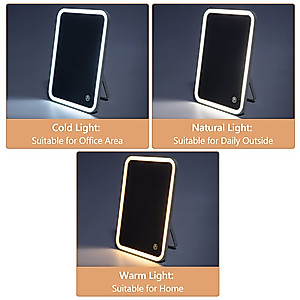 Beautrayn Makeup Mirror with Light, Touch Screen Vanity with 3X Mirror, USB Rechargeable 3 Color Lighting Modes, Adjustable Metal Stand 90° Rotation, Hanging Bathroom for Shower, Travel