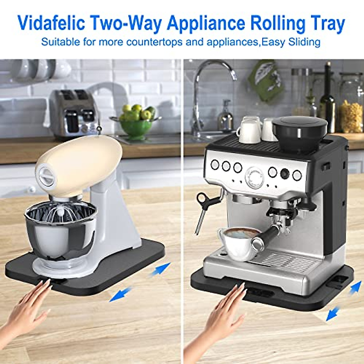 Vidafelic Two-Way Appliance Rolling Tray,8 Wheels Load 110LBS Extra Wide Sliding Tray Accessories for Heavy Duty Stand Mixer Air Fryer Coffee Maker and Blender,16.9"Wide by 12.8"Deep