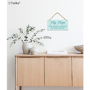 Flip Flops The Glass Slippers of The South 5X10 Inches Wood Retro Look Decoration Art Hanging Sign for Home Kitchen Bathroom Farm Garden Garage Inspirational Quotes Wall Decor