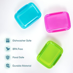 MosJos Snack Containers (4 Set) - 4.75 Oz Small Food Storage Cups with Lids - Fruit, Nuts, Sauce, Condiments & Salad Container for Lunch Box - (3 Bright Colors)