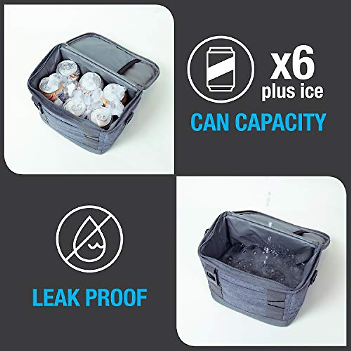 CleverMade Collapsible Soft Cooler Bag -Tote - Insulated 6 Can Leakproof Small Cooler Box with Bottle Opener and Shoulder Strap for Lunch, Beach, and Picnic - Cream