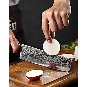 HEZHEN 7 inch Nakiri Knife Japanese High Carbon Steel-Super Durable Cooking Knife-67 Layers of Damascus Steel Sharp Blade -Ergonomic Design for Figured Sycamore Wood Handle