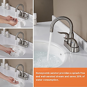 KPW Bathroom Sink Faucet 2 or 3 Hole Brushed Nickel Centerset 4 Inch Bathroom Sink Faucet 2 Handle Over ABS Non-Metallic Lavatory Bathroom Faucet with Pop up Drain Water Supply Hoses