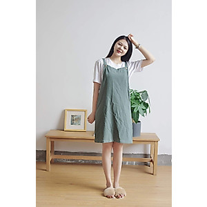 BBYBBS Adjustable Kitchen Apron Japan Style Cotton Linen with 2 Pockets Pinafore Apron For Women,Chef,Waitress,Hairstylist Fits for Grill,BBQ,Paint Cross Back H Shoulder Straps (Army Green)