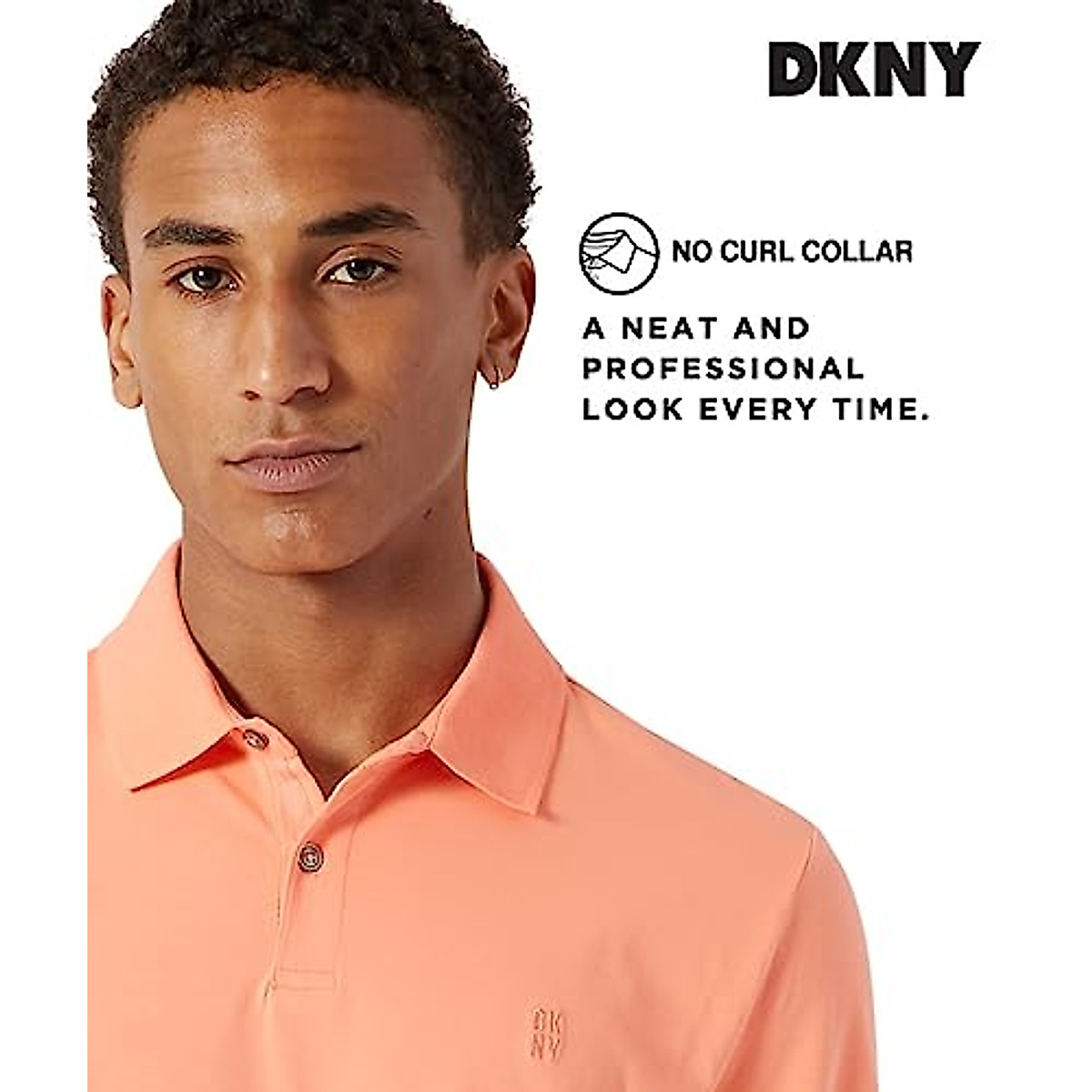 DKNY Men’s Polo Shirt – Cotton Mens Short Sleeve Polo Shirts | No Curl Collar Quick Dry Regular Fit Moisture-Wicking Golf Shirt for Men (Sizes: S-2XL) Coral