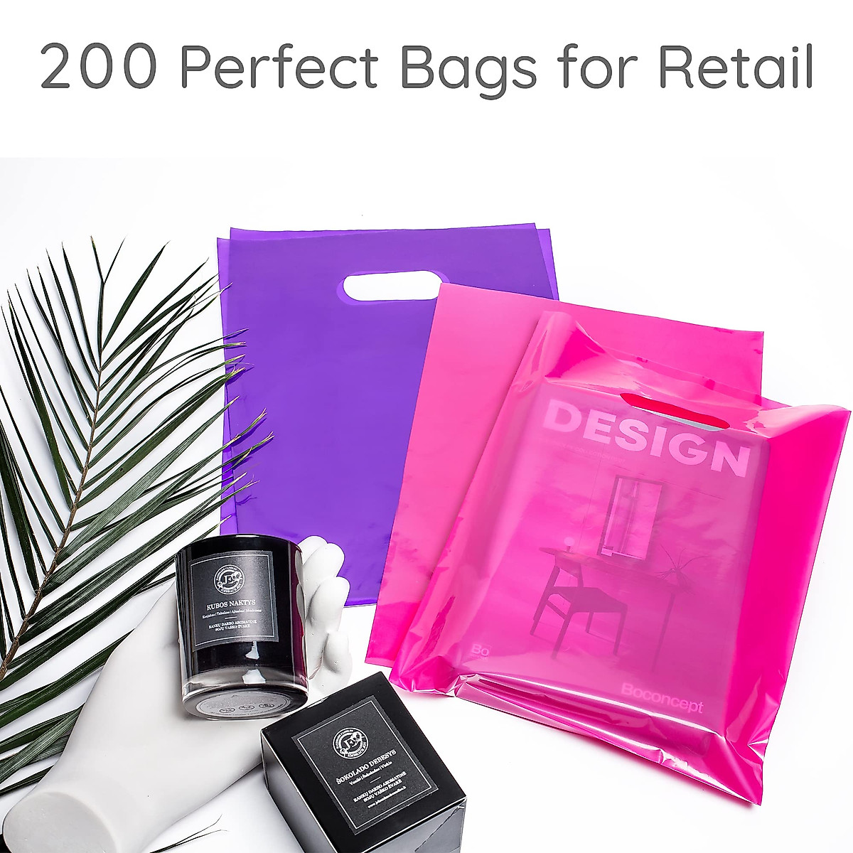 Choice Marts 200 Pink & Purple Merchandise Bags 100 Pink and 100 Purple 9"x12" Bags for Small Business 1.5Mil Thick Glossy Suitable for Retail And Boutiques With Handles