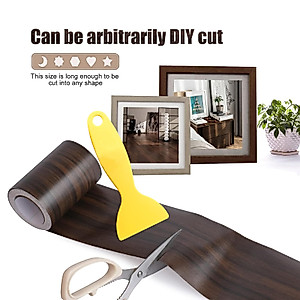 4" X33' Size Realistic Wood Grain Repair Tape, Self Adhesive Wood Grain Repair Patch for Tables, Chairs, Doors, Windows, Floors, Furniture Renovation, Handicraft DIY. With Plastic Scraper. Dark Walnut