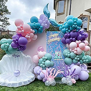 119Pcs Mermaid Balloon Garland Kit, Mermaid Tail Arch Party Decorations with Pink Purple Blue Balloons for Girls Mermaid Birthday Party Under The Sea Party Decorations