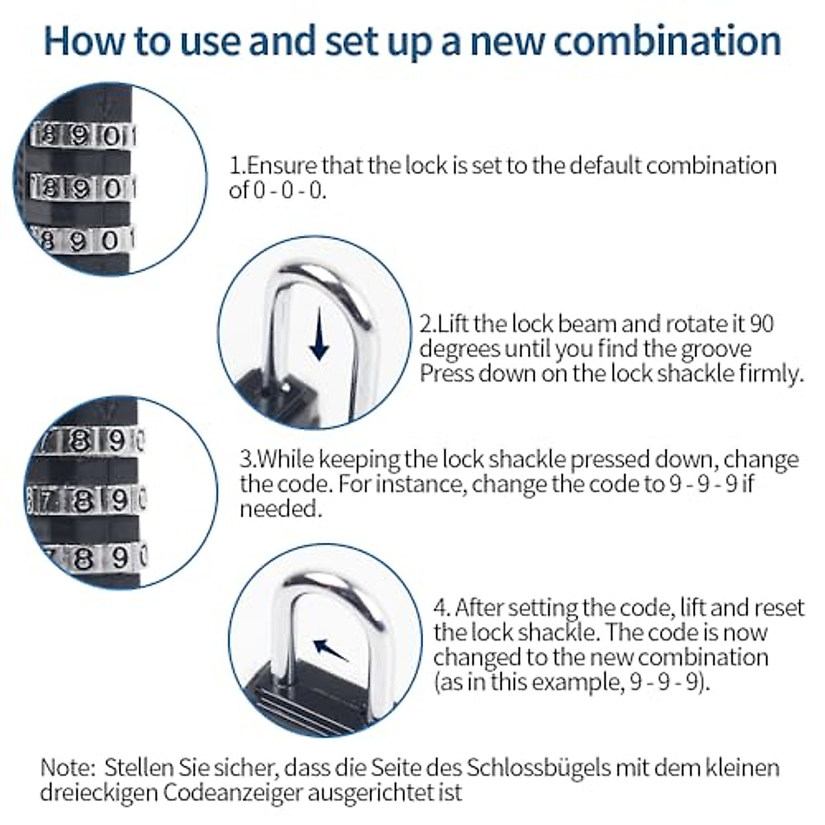 RESET-071 3 Digit Small Combination Lock Tiny Padlock for Mini Locker Box Luggage Suitcase Backpack Black