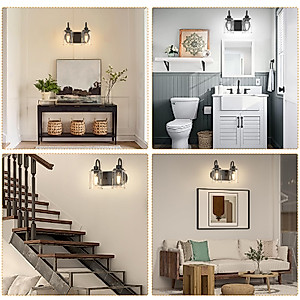 Baocuz 2-Light Black Bathroom Vanity Light, Bathroom Lights Over Mirror, Modern Vanity Lights with Clear Glass Shade, Farmhouse Light Fixtures Wall Mount Lamp for Living Room Mirror Cabinet Hallway