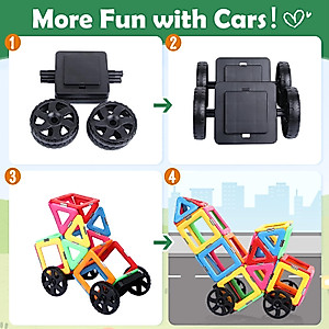 Coodoo Magnetic Tiles with 2 Cars Magnetic Toys for 3 4 5 6 7 8+ Year Old Boys Girls, Magnetic Blocks Building Set for Toddlers STEM Creativity Educational Toys for Kids Age 3-6