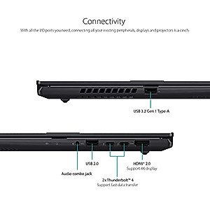 ASUS VivoBook S 14 OLED Slim Laptop, 14” 2.8K 16:10 Display, Intel Evo Platform, Intel Core i7-12700H CPU, 16GB RAM, 512GB SSD, Windows 11 Home, Indie Black, K3402ZA-DB74