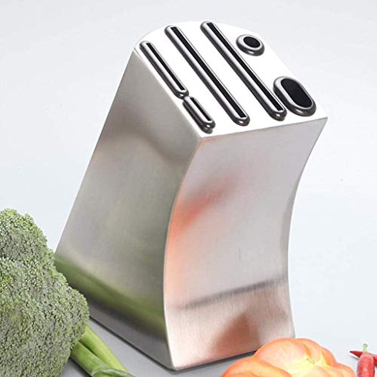 CUJUX World Universal Knife Block Stainless Steel Modern Design with Scissors Slot Knife Holder Countertop Storage