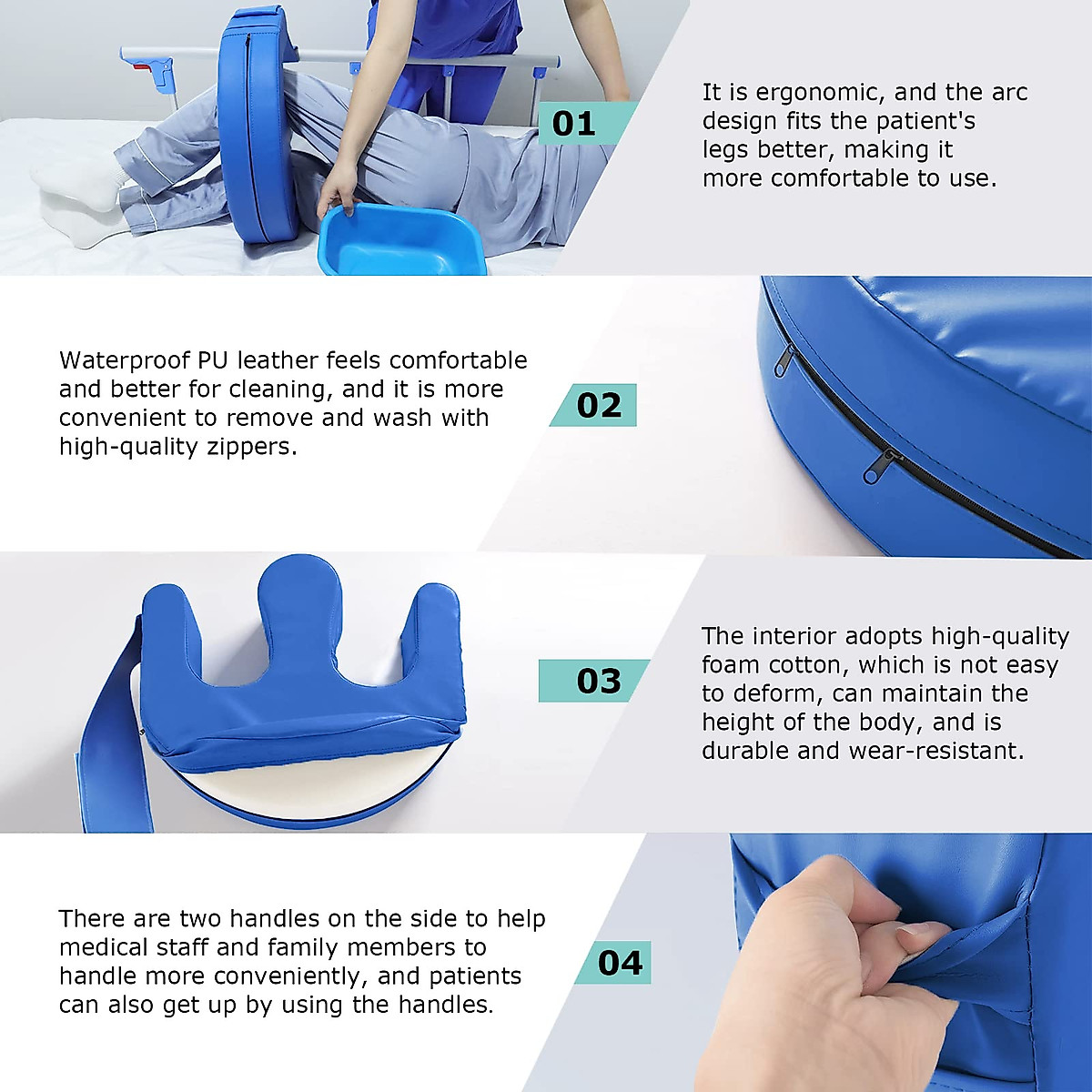 YHK Patient Turning Device, Prevent Muscle Atrophy Elderly with Removable Straps U-Shaped Multifunctional Turning Pillow, Bedridden Nursing Supplies for The Elderly（Dark Blue Straps）