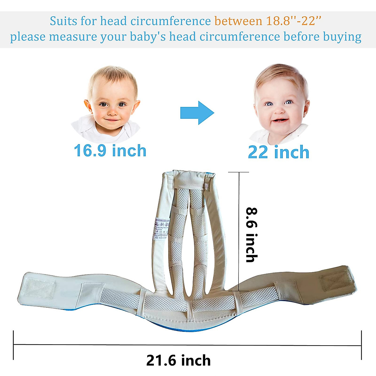Huifen Adjustable Baby Head Protector, Baby Helmets for Crawling Walking Lightweight Safety Baby Helmet Jumping Running Breathable Hat Infant Essentials Toddler Helmets 6-24 Months (Gray)
