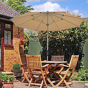 Tangkula 9 ft Patio Umbrella, Outdoor Market Table Umbrella with 1.5” Aluminum Pole, 8 Sturdy Ribs & Crank for Garden, Lawn, Deck, Backyard & Poolside (Beige)