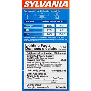 SYLVANIA LED A19 Light Bulb, 60W Equivalent, Efficient 8.5W, Frosted, 5000K, Daylight - (79284), 4 Count (Pack of 1)