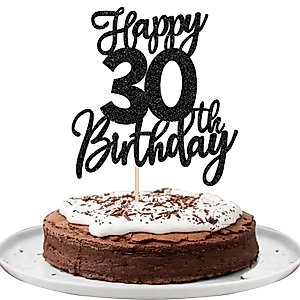 1 PCS Happy 30th Birthday Cake Topper Glitter Cheers to 30 Years Birthday Cake Pick Thirty Hello 30 Fabulous Cake Decoration for Happy 30th Birthday Anniversary Party Decorations Supplies Black