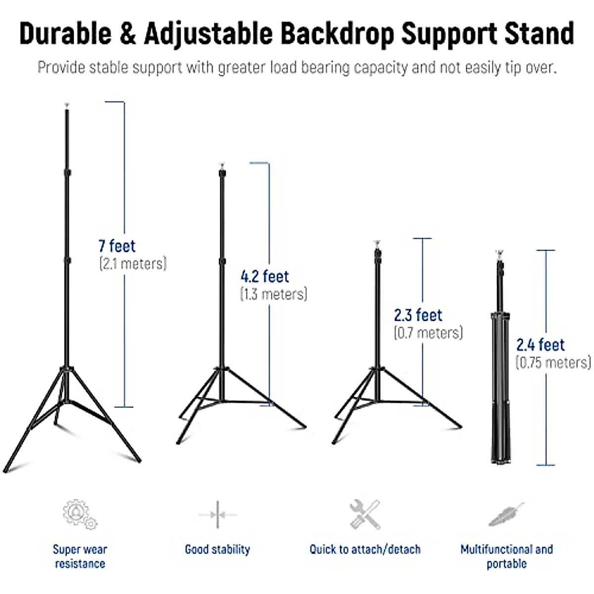 NEEWER Backdrop Stand 10ft x 7ft, Adjustable Photo Studio Backdrop Support System for Wedding Parties Background Portrait Photography with 4 Crossbars, 6 Clamps, 2 Black Sandbags and Carrying Bag