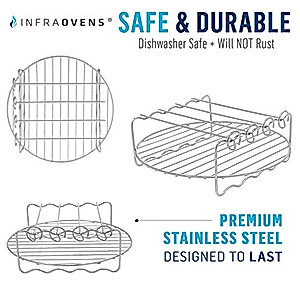 Air Fryer Rack Accessory Compatible with Costzon, Ninja, Power Airfryer Oven, Costway, Chulux, Farberware, Avalon Bay, Waterjoy, Cozyna, Keemo + More | Kebab Skewers + Cooking Times Cheat Sheet