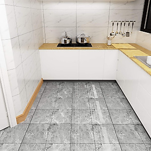 VEELIKE 12''x12'' Vinyl Floor Tiles Peel and Stick Dark Grey Marble Flooring Tiles Self Adhesive Waterproof Floor Vinyl Sticker Tiles Decorative for Bedroom Bathroom Kitchen Walls Basement 24 Pack