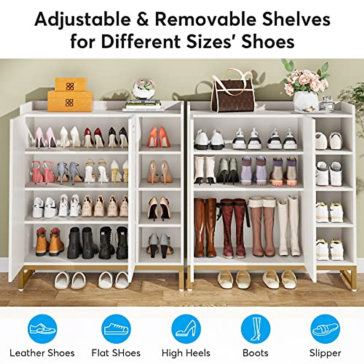 LITTLE TREE Shoe Storage Cabinet with Doors, 20 Pairs Entryway Shoe Organizer Cabinet with Adjustable Shelves, Multipurpose Storage Cabinet