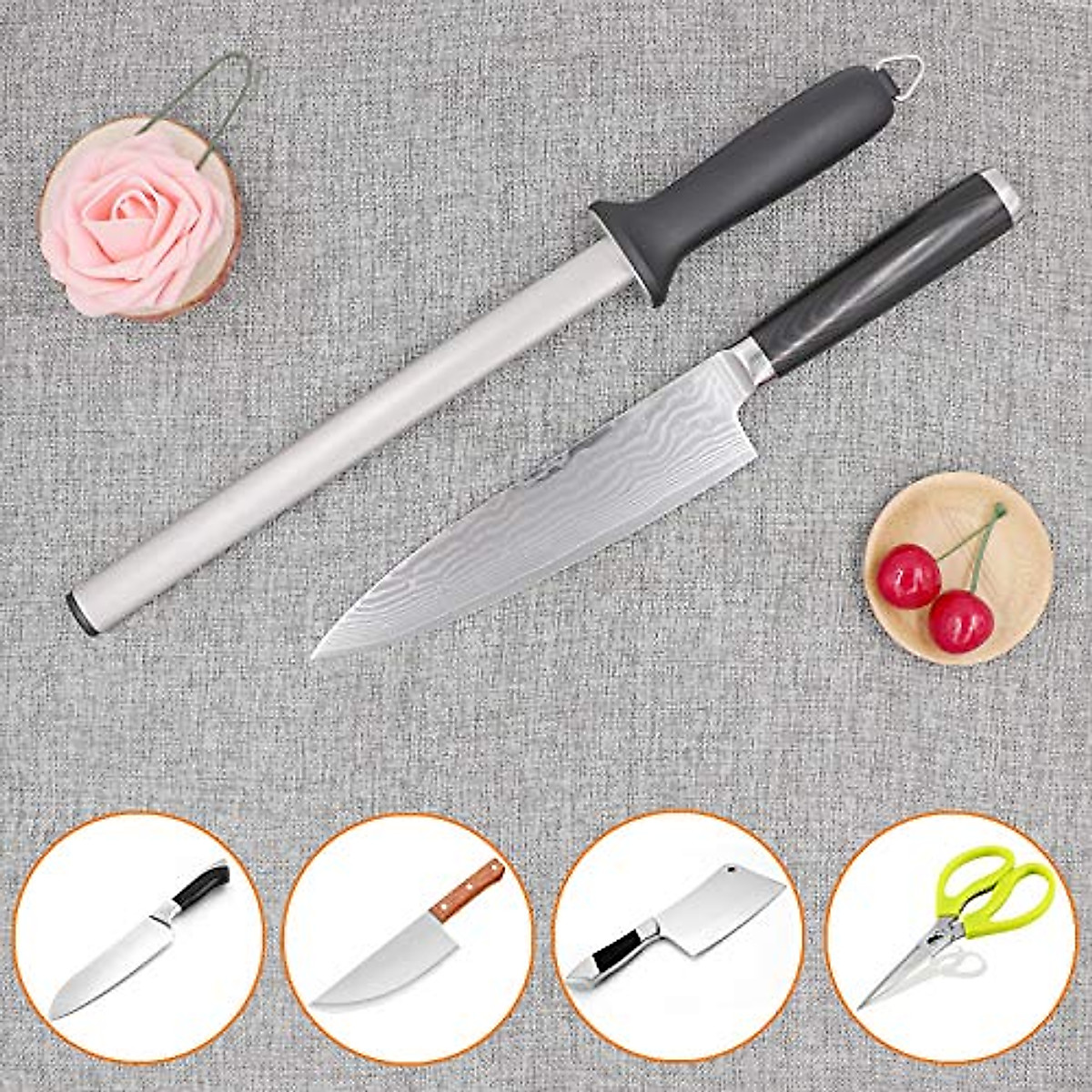 Wiitek 10inch Diamond Knife Honing Rod, Professional Chef Knife Sharpening Steel, Kitchen Knives Sharpeners, Oval 600# Grit, Ideal for Chef Knife, Cooking Knife, Butchers Knife and Japanese Knife