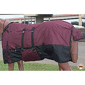 HILASON 1200D Turnout Light Winter Waterproof Horse Sheet Wine| Horse Blanket - 84 Inches | Horse Blankets for Winter Waterproof | Horse Turnout Blanket | Horse Turnout