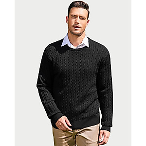 Kallspin Men's Cable Knit Crewneck Sweater Pullovers Wool blend Relax Fit Knitwear (Black, 4X-Large)