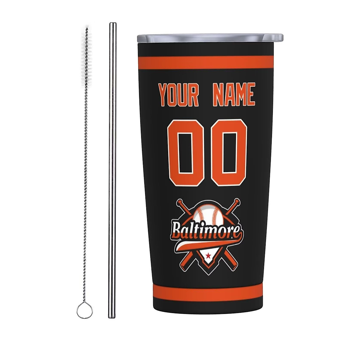 Baltimore Custom Baseball 20oz Tumbler,Add Personalized Name And Number,Personalized Travel Coffee Mug, Stainless Steel, Insulated, Keep Drinks Cold And Hot,Gifts For Baseball Fans