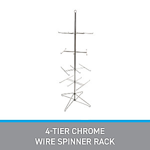 SSWBasics 4-Tier Chrome Wire Spinner Rack (4 tiers - space 12” apart) - Rotating Jewelry Display Organizer - Floor Spinner Rack - Perfect for Food Items and Fashion Accessories