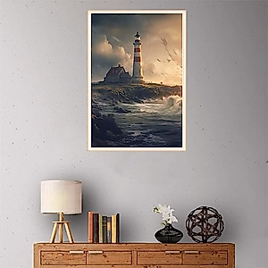 DIY 5D Diamond Art Painting Kit Cartoon Cross Stitch Diamond Art Painting Picture Kit Canvas Diamond Rhinestone Crystal Cross Stitch Embroidery Picture Adult Home Decor Wall Decor (lighthouse)