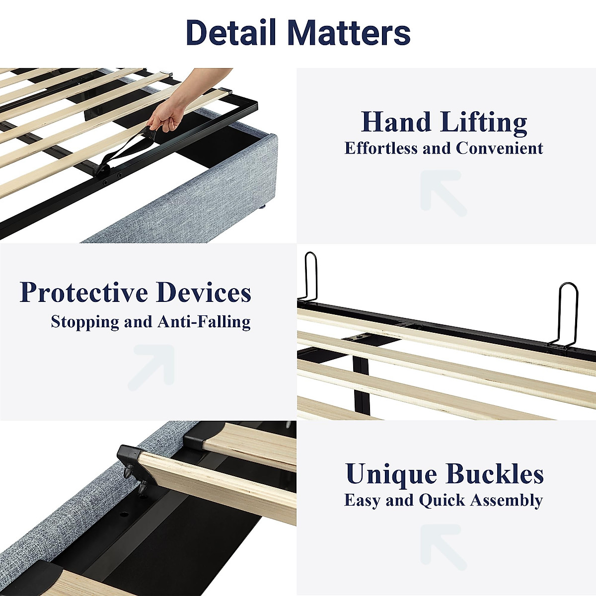 Allewie Full Size Lift Up Storage Bed, Modern Wingback Headboard, Hydraulic Support, No Box Spring Needed, Grey Blue