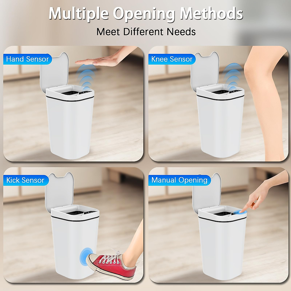 2 Pack Automatic Small Bathroom Trash Can with Lid - 3 Gallon Touchless Electric Garbage Can, Motion Sensor Smart Trash Bin, Slim Dog Proof Trashcan, Waterproof Wastebasket for Bedroom Office (White)