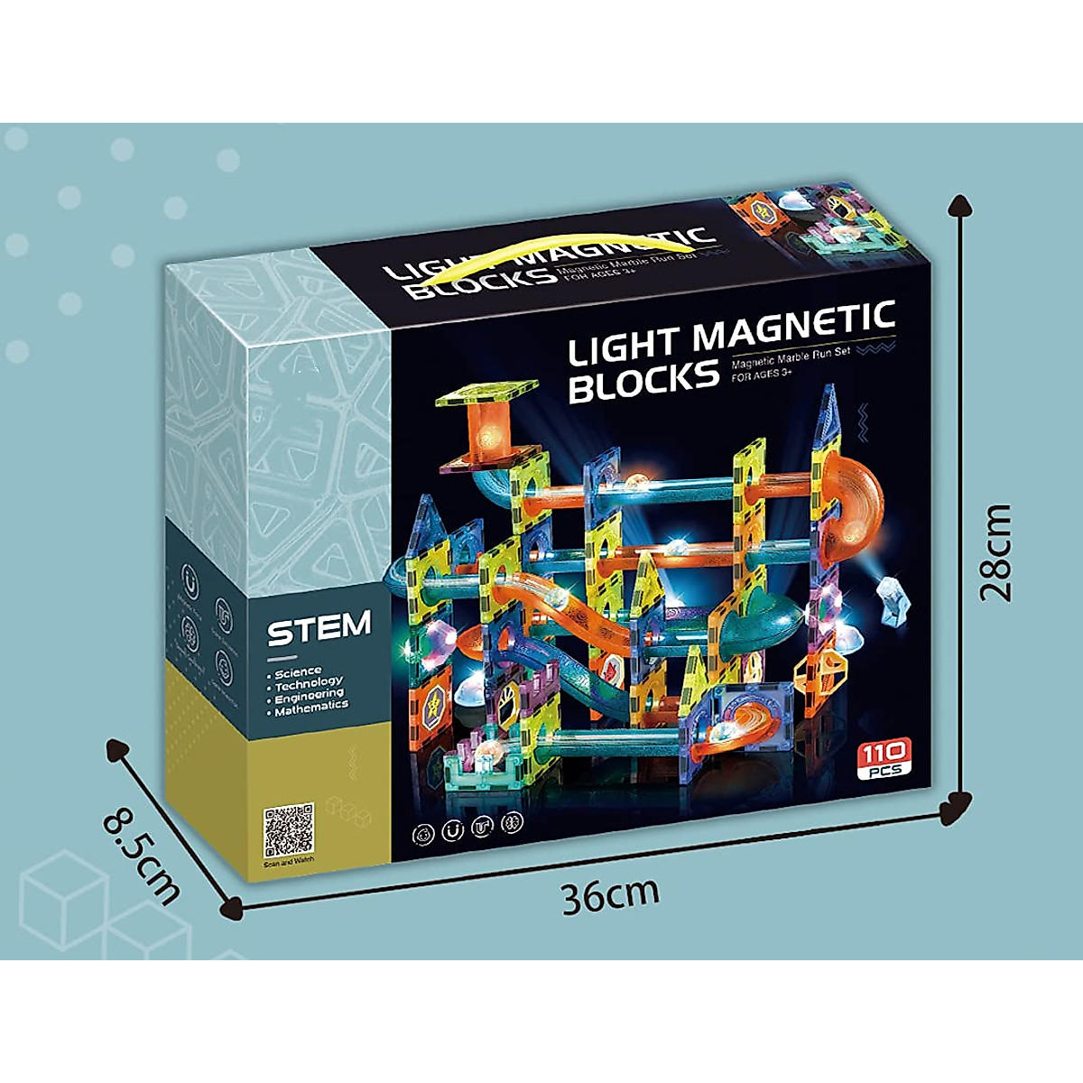 UNIQUE KIDS Magnetic Tiles Building Blocks with Marble Run STEM Toys STEAM Toys for Kids Ages 3-10+Year Old Boys Girls Best Christmas Birthday Gift (110 pcs)