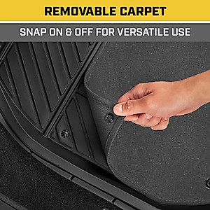 CAT® Detachable Deep Dish Car Floor Mats w/ Removable Carpet Liner - Universal Fit for SUVs Trucks Sedans Washable Easy-Clean Automotive Floor Liners Heavy Duty All Weather Non-Slip Comfort - Charcoal