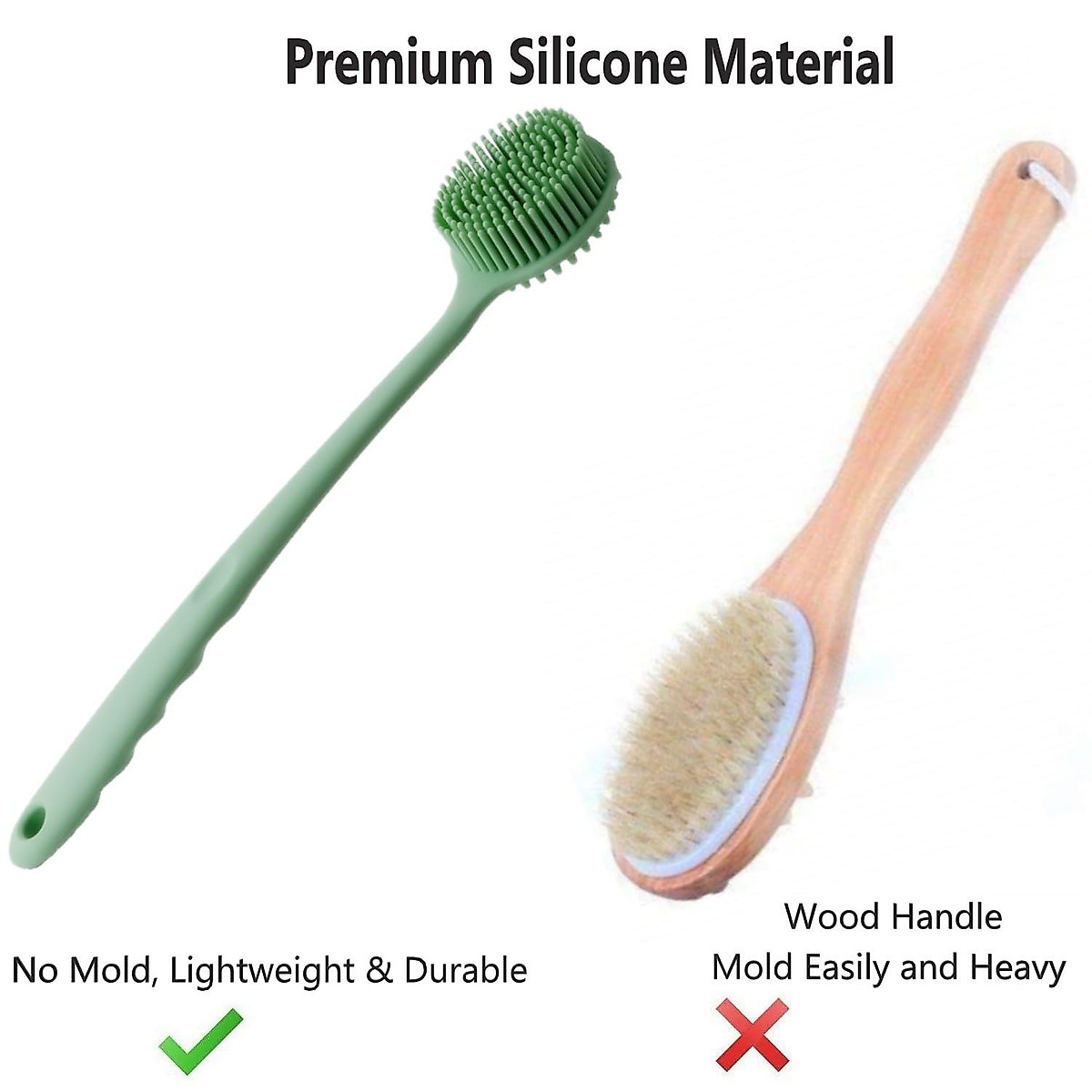 Cinlitek Silicone Body Scrubber, Long Handle Back Scrubber for Shower Brush,Exfoliating Body Scrubber, Shower Scrubber for Body Brush, Soft Silicone Bath Brush for Men,Women&Kids,with a Free Hook