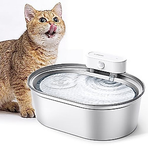 uahpet Cat Water Fountain Stainless Steel, Wireless Battery Operated Cat Fountain, 67oz/2L Pet Water Fountain, Automatic Water Dispenser for Cats Dogs, Dishwasher Safe Cat Fountain