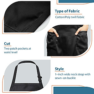 Premium Adjustable Cotton Chef Aprons with 2 Pockets and Bandana, 2 Pack, Kitchen Apron for Women and Men (Black)