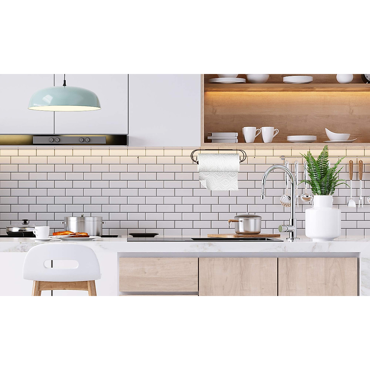 CAXXA Adhesive Under Cabinet Paper Towel Holder Dispenser with Screws for Kitchen Utility Room Laundry Pantry (1, Bronze)