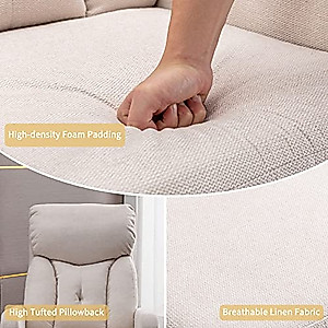Taiweny Swivel Rocking Chair with Storage Ottoman, Linen Fabric Upholstered Glider Rocker Armchair and Folding Foot Stool for Nursery, Bedroom, Living Room, Home Office (Beige)