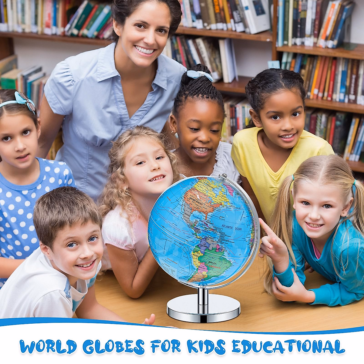 2 Pcs 8.7'' Illuminated World Globe with Stand, World Globe for Kids Learning with Build in Led Night Light, Educational Interactive Globe Lamp Light up Geographic Globes for Home Desk Classroom