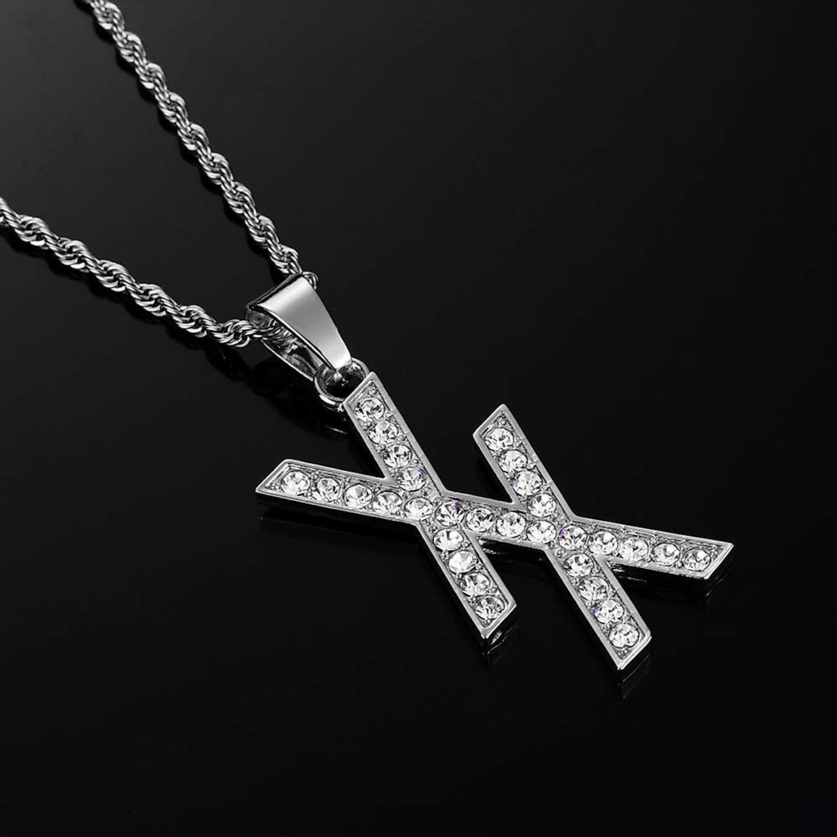Eczixnczo Hip Hop Iced-Out XX Pendant Necklace for Rapper CZ Fully Bubble Broken Heart Pendant Necklace Chain for Men Women Fashion Jewelry11