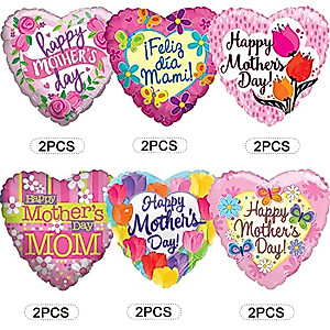 Littleloverly Happy Mother Day Foil Balloons Party Decoration Supplies - Painted Spring Floral Mother Day Mylar Balloon Best Mom Ever Worlds Best Mom Party Decoration Gold